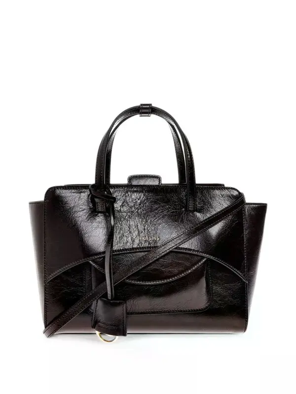 HIDESINS Flap Medium Leather Tote Bag - Black