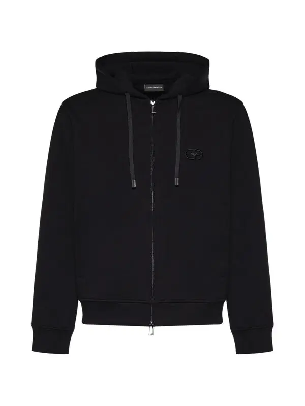 Emporio Armani Logo Cotton Hoodie - Black