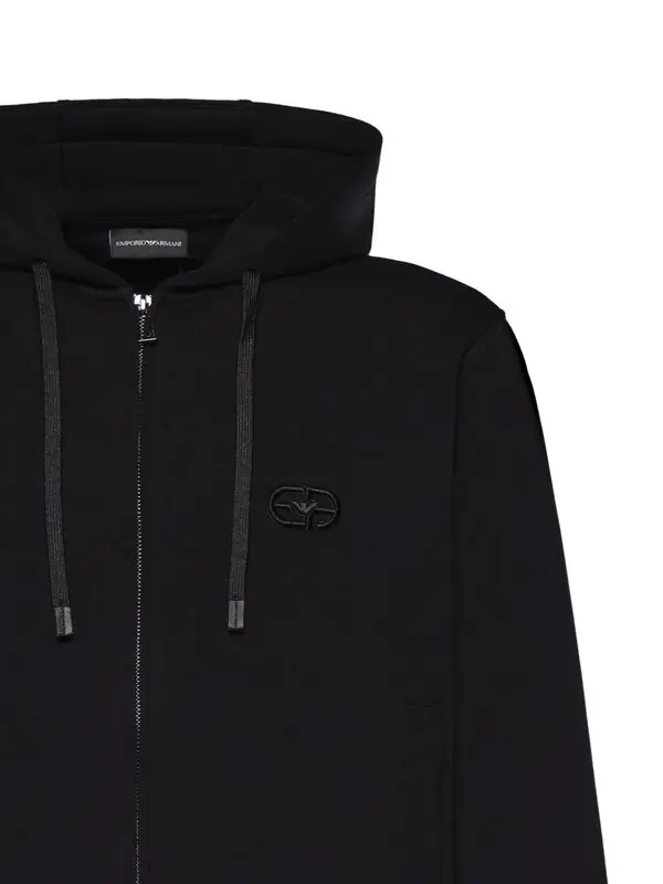Emporio Armani Logo Cotton Hoodie - Black