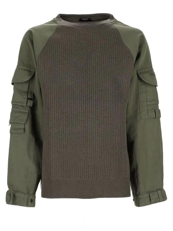 Balmain Maglia Cargo In Lana Con Inserti In Cotone