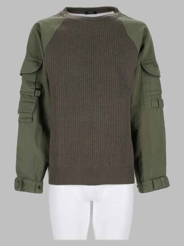 Balmain Maglia Cargo In Lana Con Inserti In Cotone