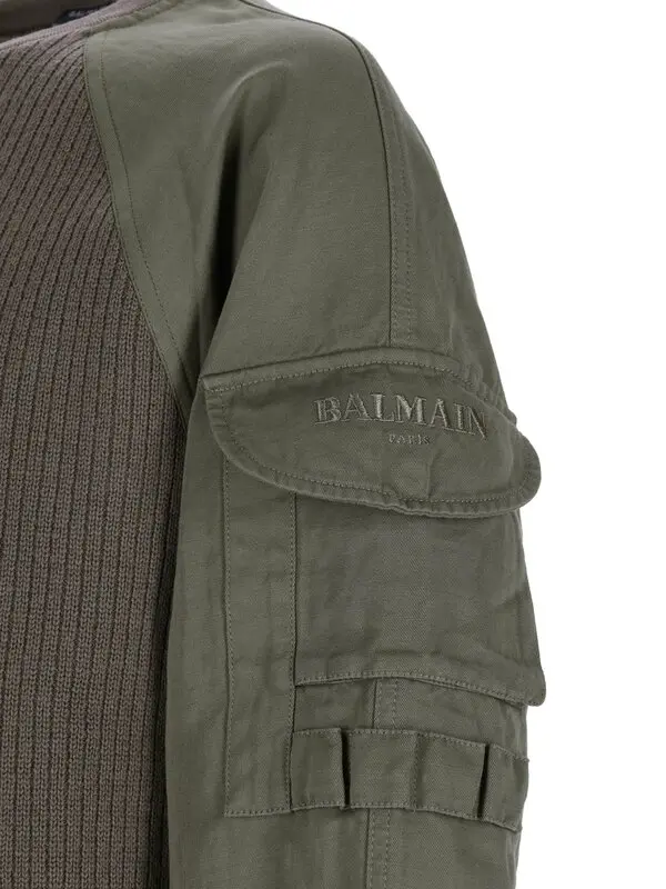 Balmain Maglia Cargo In Lana Con Inserti In Cotone