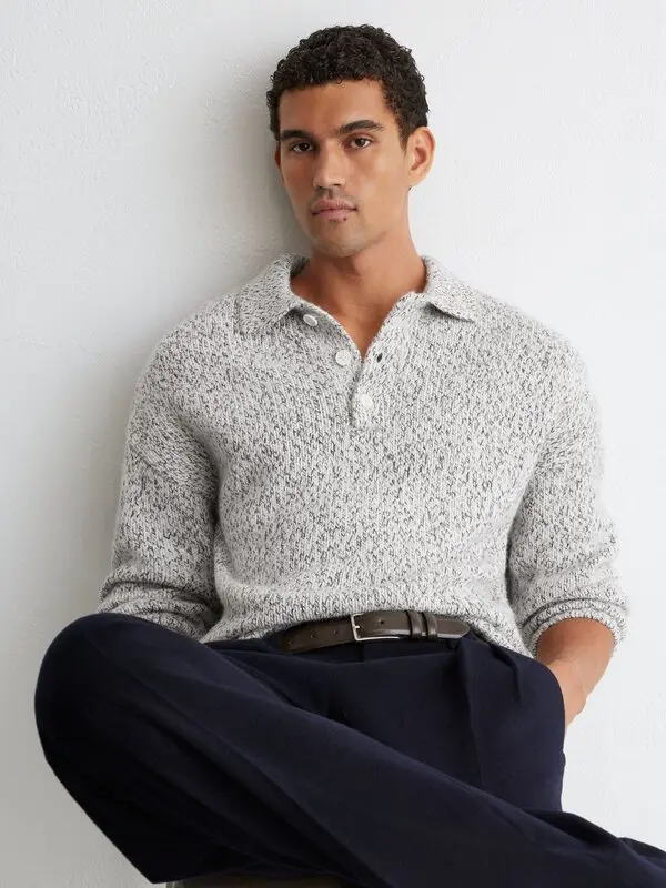REISS Jasper Wool-blend Speckled-knit Half-button Jumper