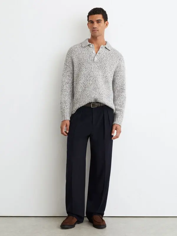 REISS Jasper Wool-blend Speckled-knit Half-button Jumper