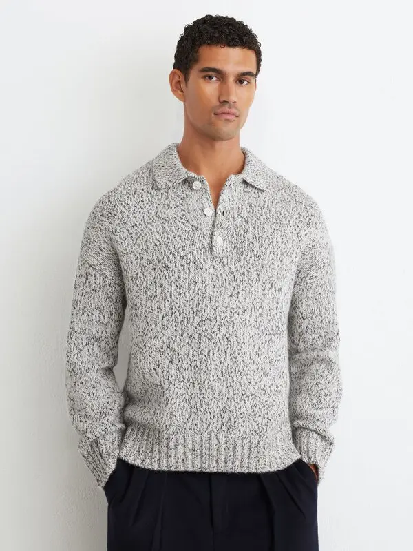 REISS Jasper Wool-blend Speckled-knit Half-button Jumper