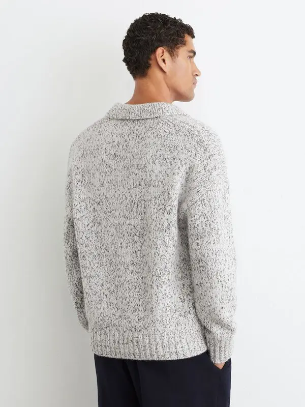 REISS Jasper Wool-blend Speckled-knit Half-button Jumper