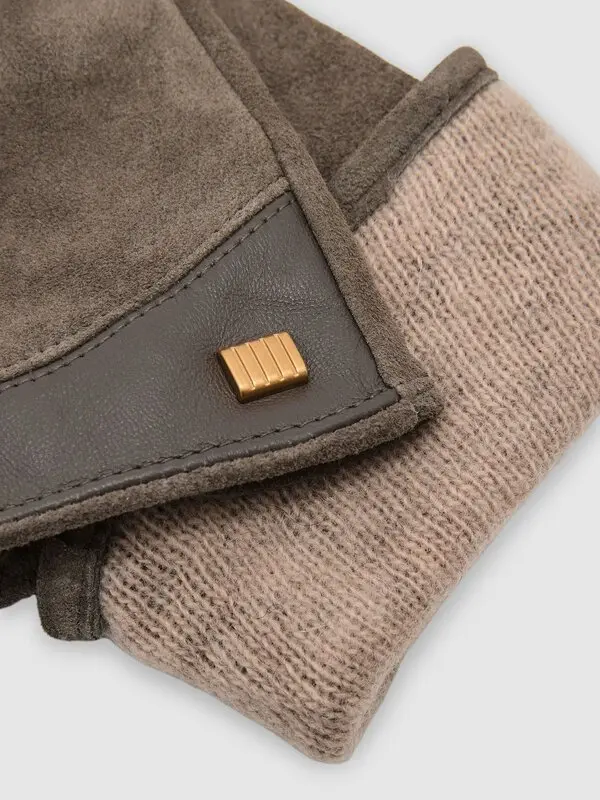 REISS Claudia Suede Leather-trim Gloves - Grey