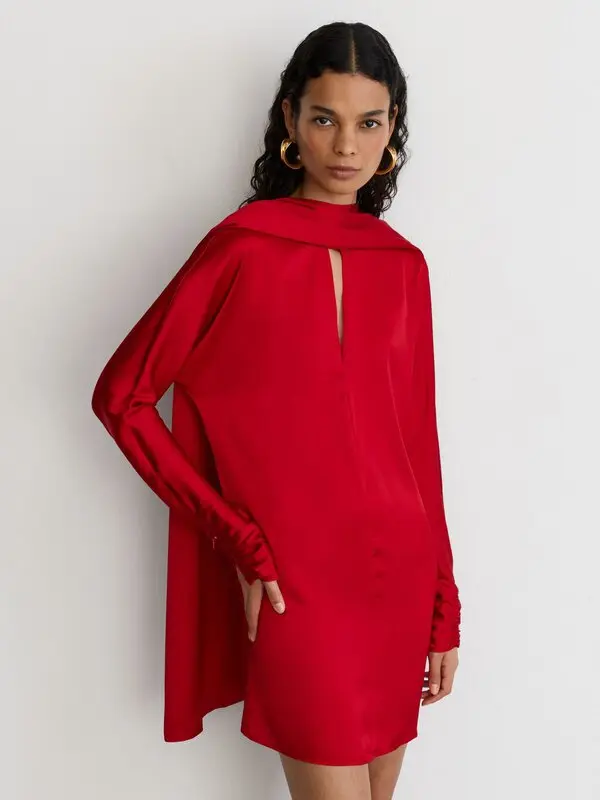 REISS Ottilie Satin Cape-detail Mini Dress - Red