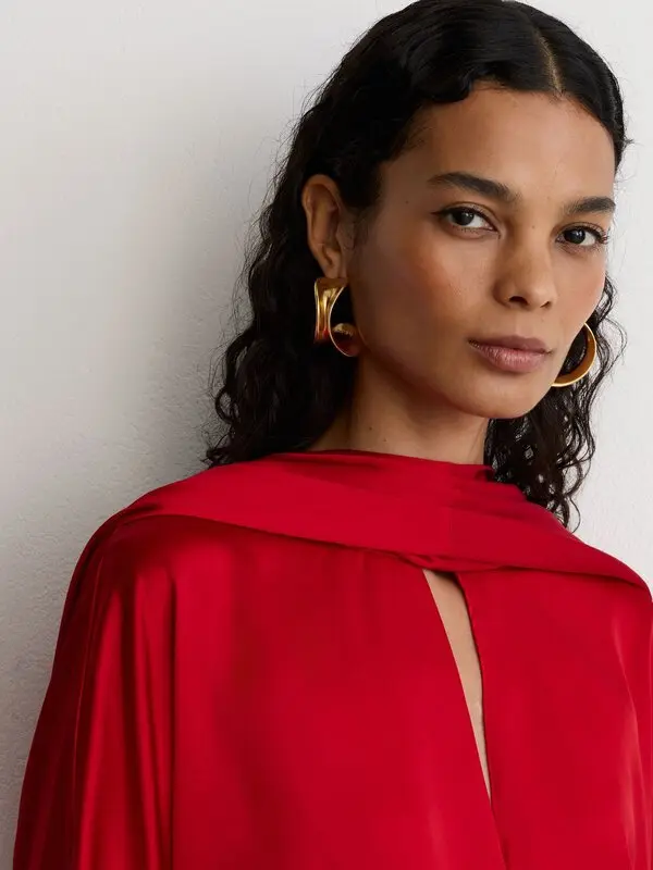 REISS Ottilie Satin Cape-detail Mini Dress - Red