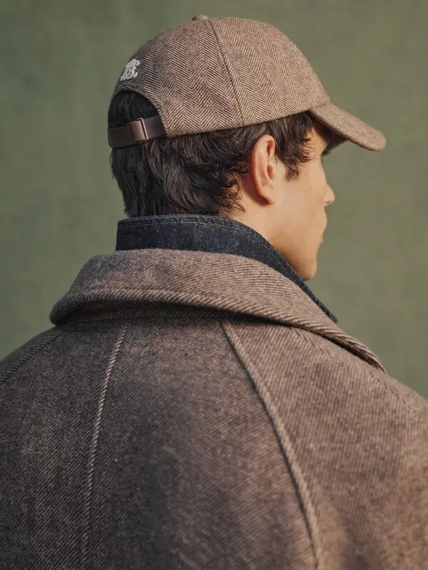REISS Prim Monogram Wool-blend Herringbone Baseball Cap
