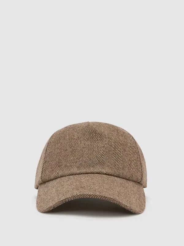 REISS Prim Monogram Wool-blend Herringbone Baseball Cap