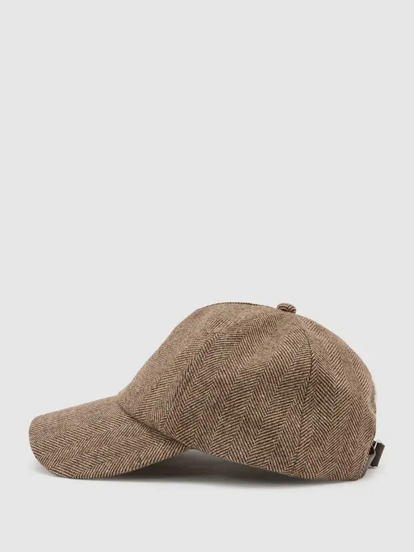 REISS Prim Monogram Wool-blend Herringbone Baseball Cap