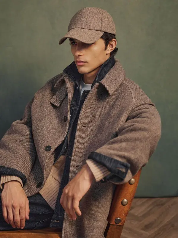 REISS Prim Monogram Wool-blend Herringbone Baseball Cap