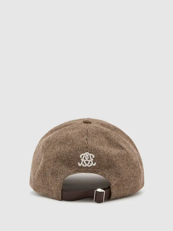 REISS Prim Monogram Wool-blend Herringbone Baseball Cap