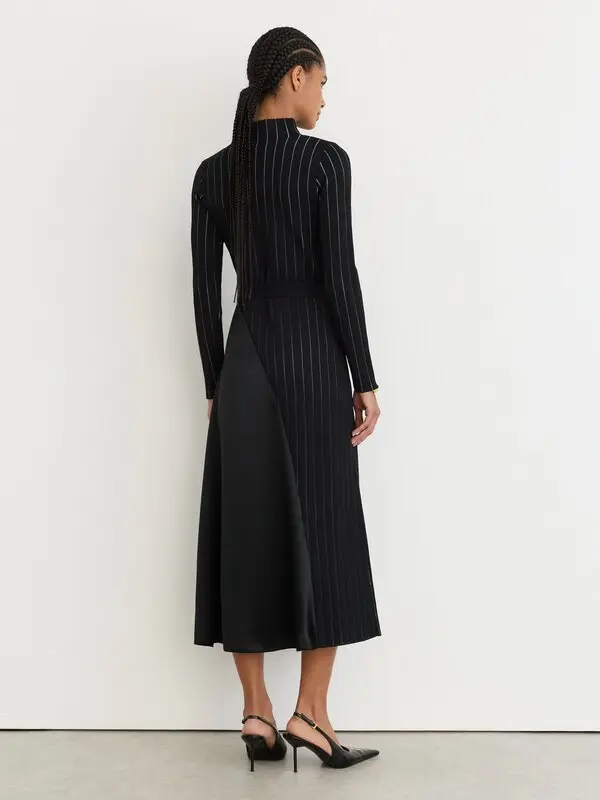 REISS Mia Pinstripe Knitted Satin-panel Midi Dress
