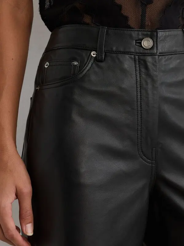 REISS Jas Petite Leather High-rise Wide-leg Trousers