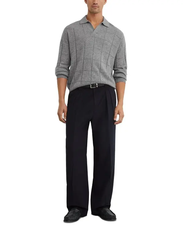 REISS Compton Wool Open Collar Square Pattern Polo Shirt