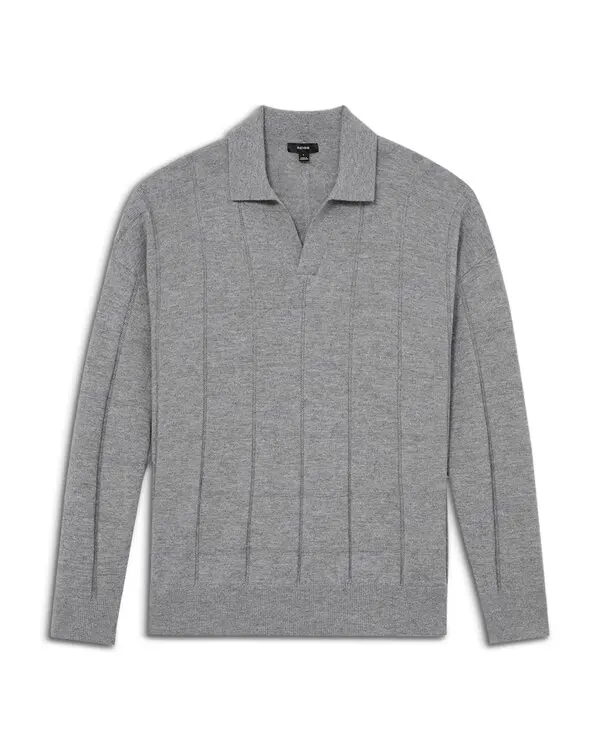 REISS Compton Wool Open Collar Square Pattern Polo Shirt