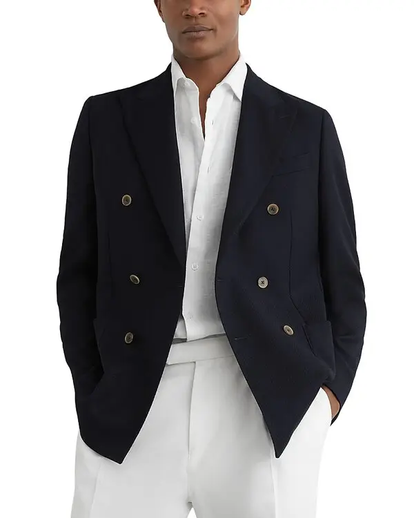 REISS Osteria Tailored Fit Double Breasted Peak Herringbone Blazer