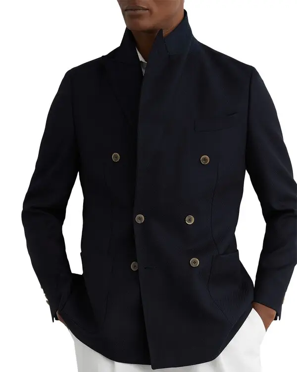 REISS Osteria Tailored Fit Double Breasted Peak Herringbone Blazer