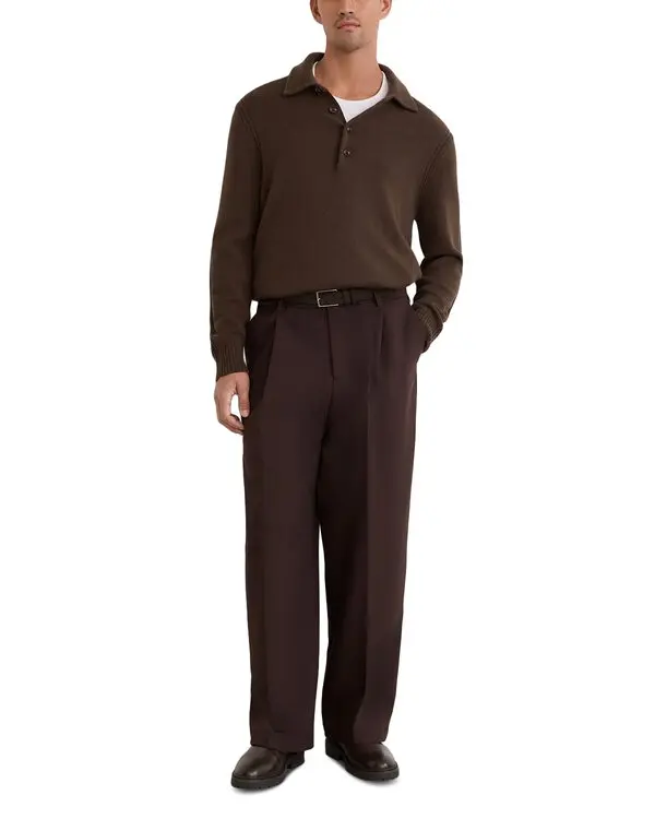 REISS Wool & Cashmere Button Polo Shirt - Soft Brown