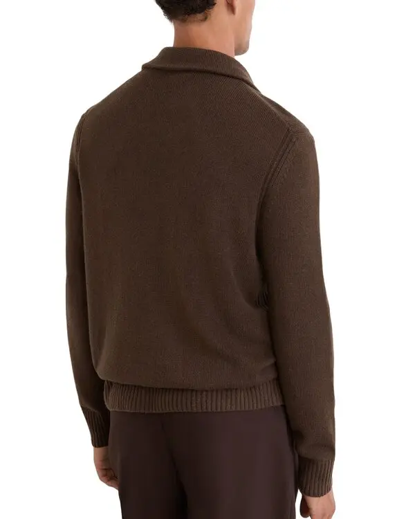 REISS Wool & Cashmere Button Polo Shirt - Soft Brown