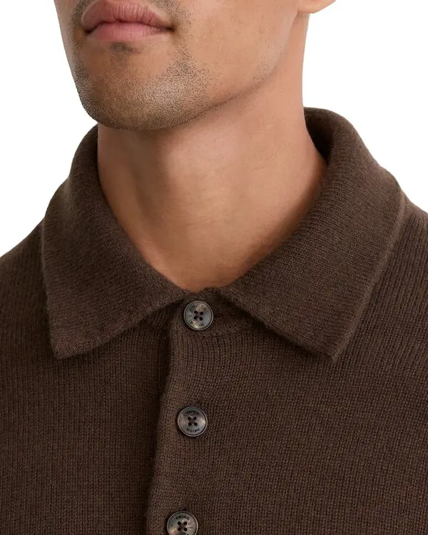 REISS Wool & Cashmere Button Polo Shirt - Soft Brown