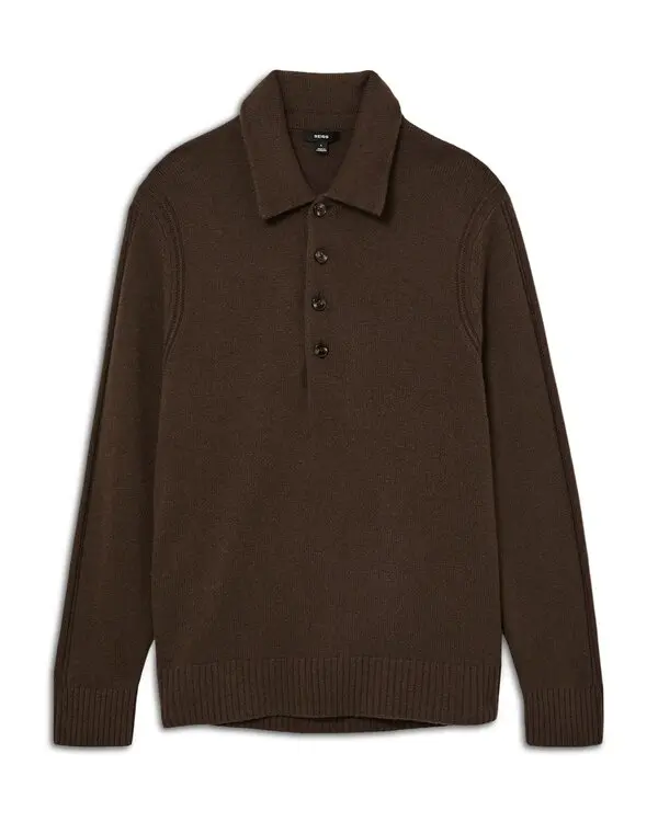 REISS Wool & Cashmere Button Polo Shirt - Soft Brown