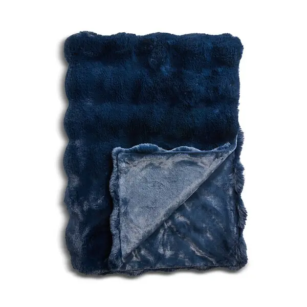 HUDSON PARK COLLECTION Bubble Faux Fur Throw Blanket - Navy