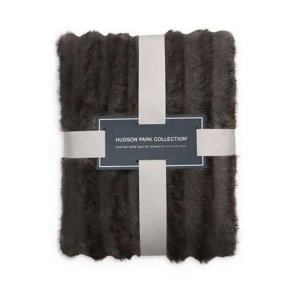 HUDSON PARK COLLECTION Channel Faux Fur Throw Blanket - Gray