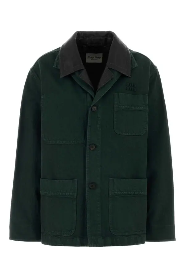 Miu Miu Denim Jacket With Button-front Styling - Green