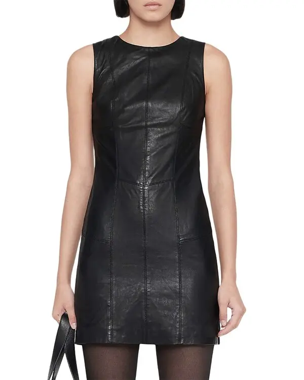 ALLSAINTS Vee Leather Sheath Dress - Black