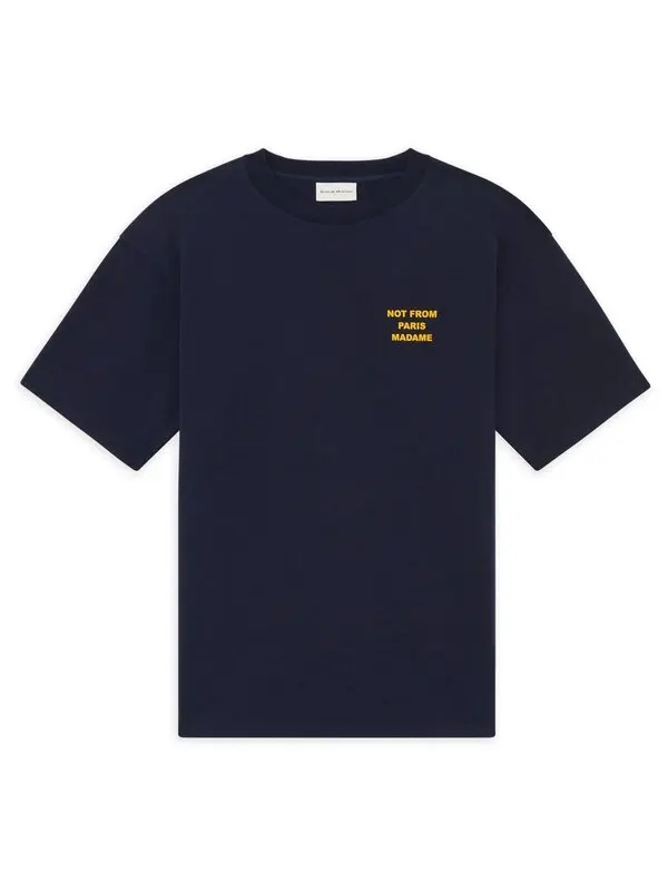 Drole De Monsieur Ribbed Crewneck Slogan T-shirt - Blu