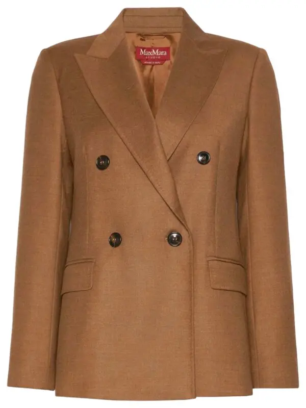 Max Mara Wool Flannel Blazer With Button-cuff Sleeves And Center Back Vent - Marrone