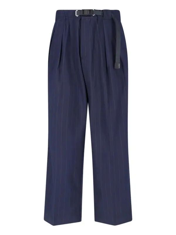 WHITE SAND Belted Pinstripe Trousers - Blue