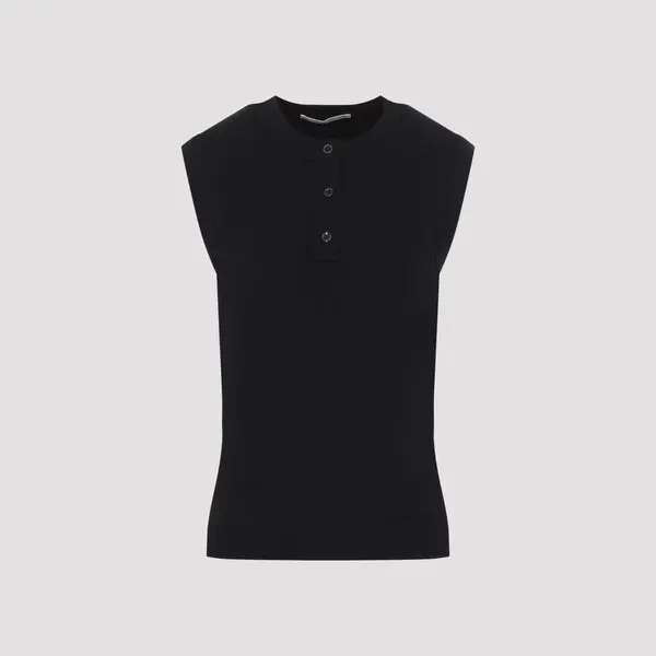 Studio Nicholson Aurel Crew Neck Half-placket Vest - Black