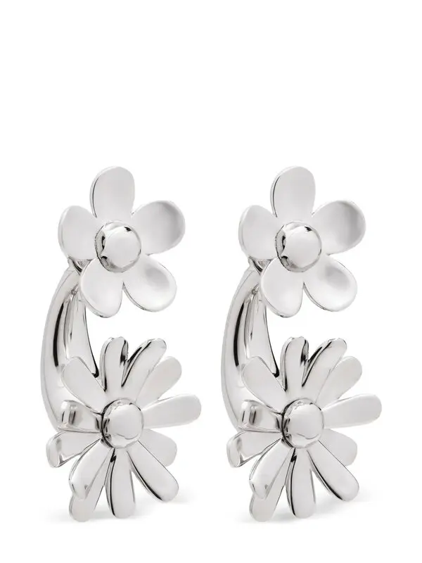 Marc Jacobs Daisy Wild Floral Earrings In Brass With Polished Finish - Silver