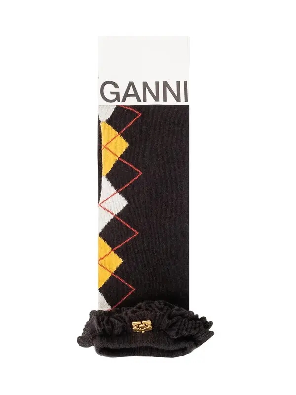 GANNI Argandale Socks Ribbed Mini Ankle Socks For Everyday Wear - Black