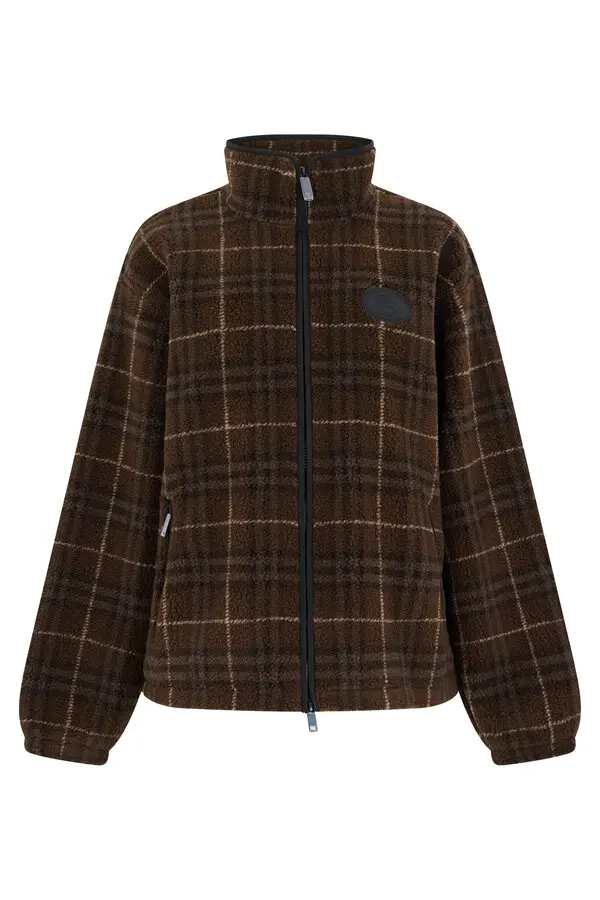 Burberry Wool & Cashmere Blend Check Fleece Jacket With High Collar