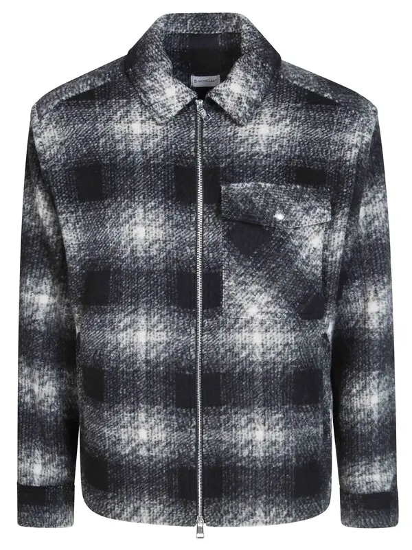 Moncler Plaid Zip Front Shirt Jacket - Nero