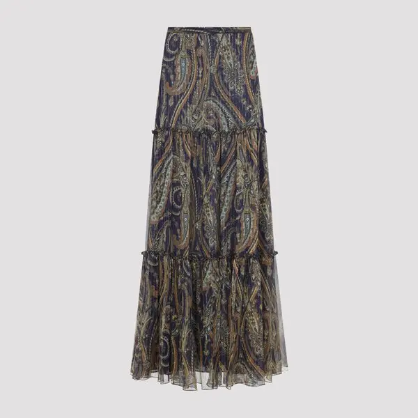 Etro Silk Long Skirt With Metallic Fiber Detail - Blue