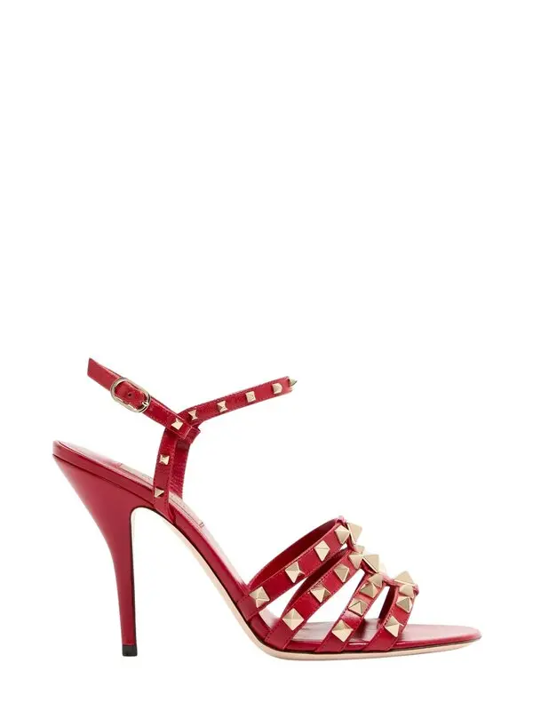 Valentino Garavani Rockstud Leather Lace-up Sandal With Gold-tone Stud Detail - Red