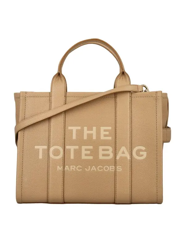 Marc Jacobs Medium Leather Tote Bag With Logo Front And Dual Top Handles - Marrone