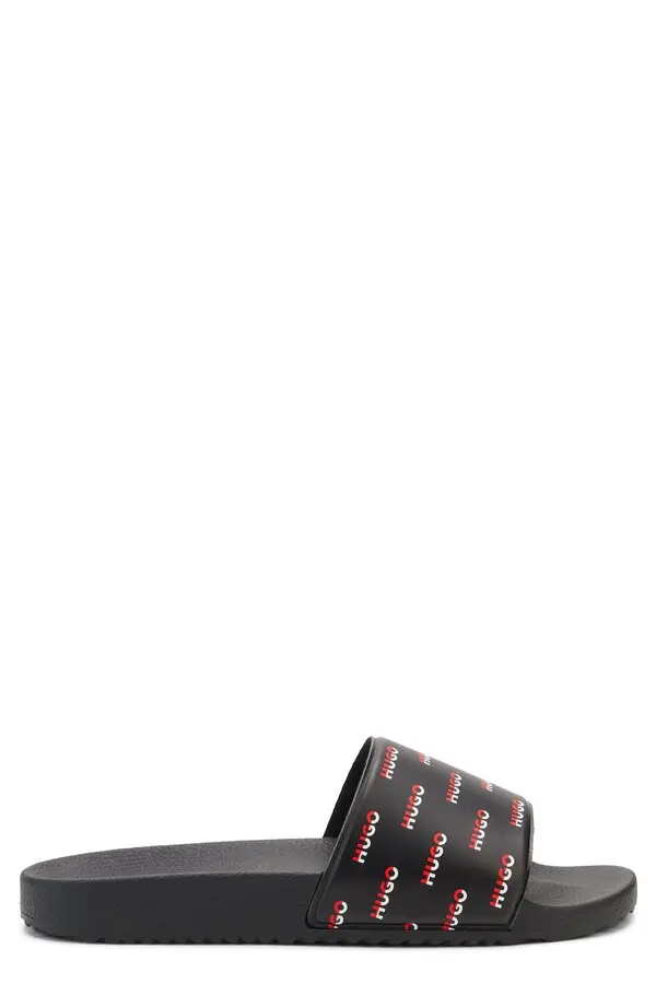 BOSS Logo-accent Slippers With Comfort Flat Insole - Black