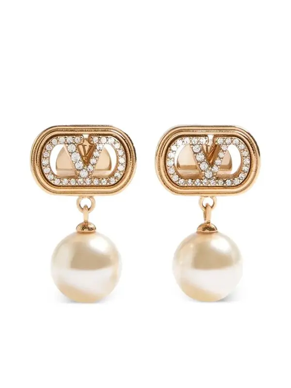 Valentino Garavani Vlogo Signature Pearl Stud Earrings With Pin Fastening - Oro