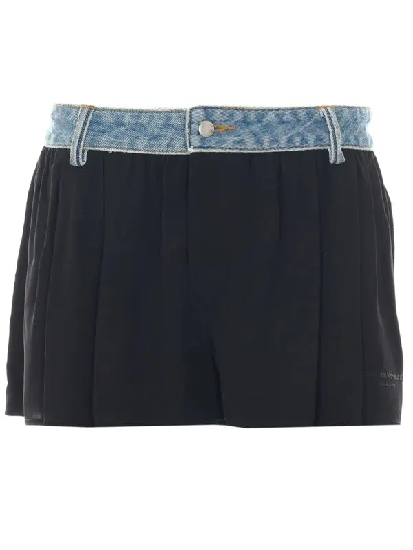 Alexander Wang Mid-rise Denim-waistband Mini Shorts With Logo Detail - Black