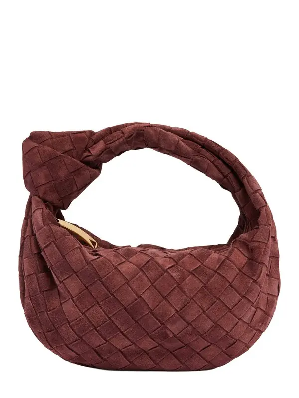 Bottega Veneta Mini Leather Handbag With Intrecciato Motif & Gold-tone Hardware - Rosso