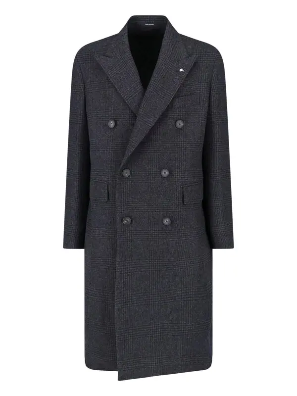 Tagliatore Double-breasted Plaid Wool Overcoat