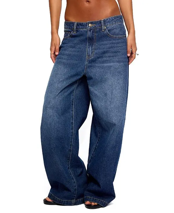 EDIKTED Nichol Low Rise Baggy Jeans - Medium-blue-washed