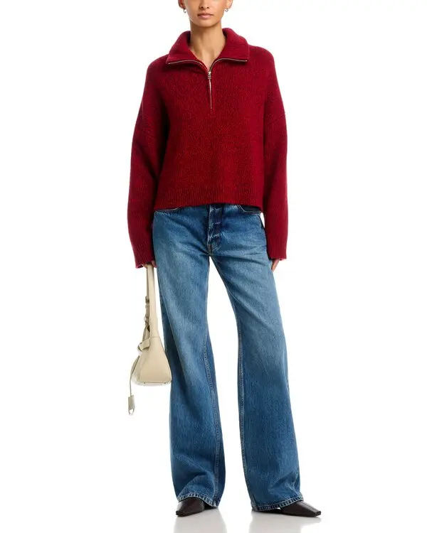 FRAME The Wool Stretch Half Zip Marled Sweater